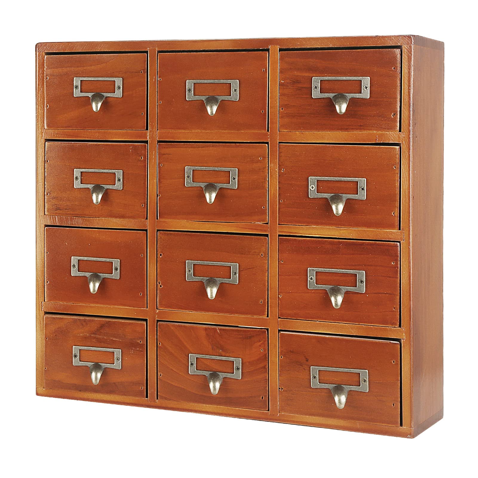 MOHLTIAPD 12 Drawers Library Card Catalog Cabinet,Desktop Storage Cabinet Box,with Metal Handles Apothecary Supplies Vintage Chests,Wooden Desk Drawer Organizer ,Home Office Desk Storage