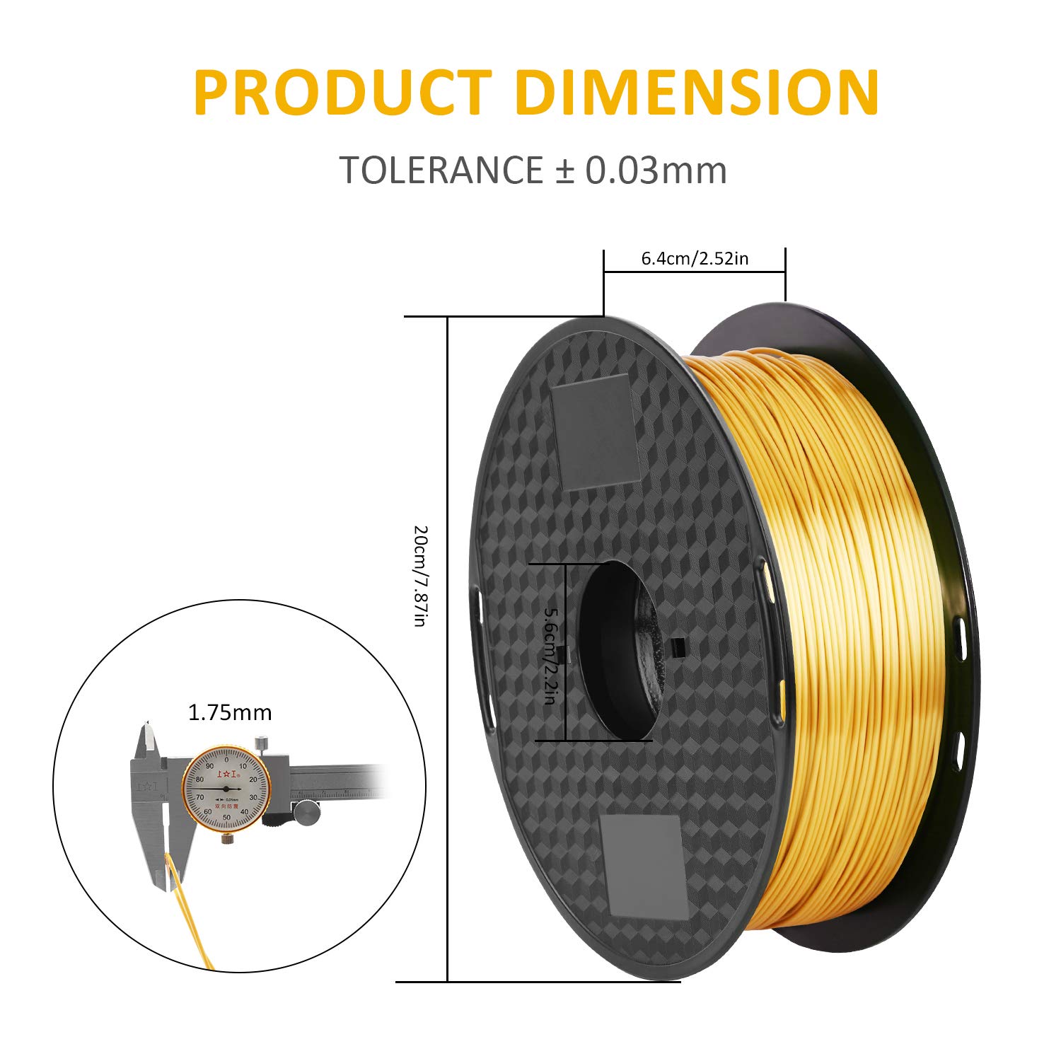 Silk Gold PLA Filament 1.75mm, MCHYI Silk Shiny 3D Printer Filament, 1kg 1 Spool