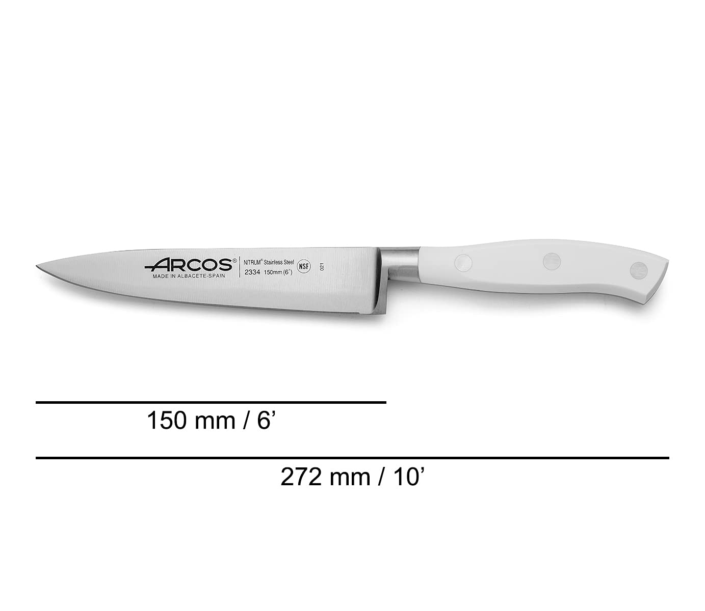 ARCOS Forged Chef Knife 6 Inch Stainless Steel. Multi-Use Professional Cooking Knife with Ergonomic Polyoxymethylene Handle and 150mm Blade. Series Riviera Blanc. Color White