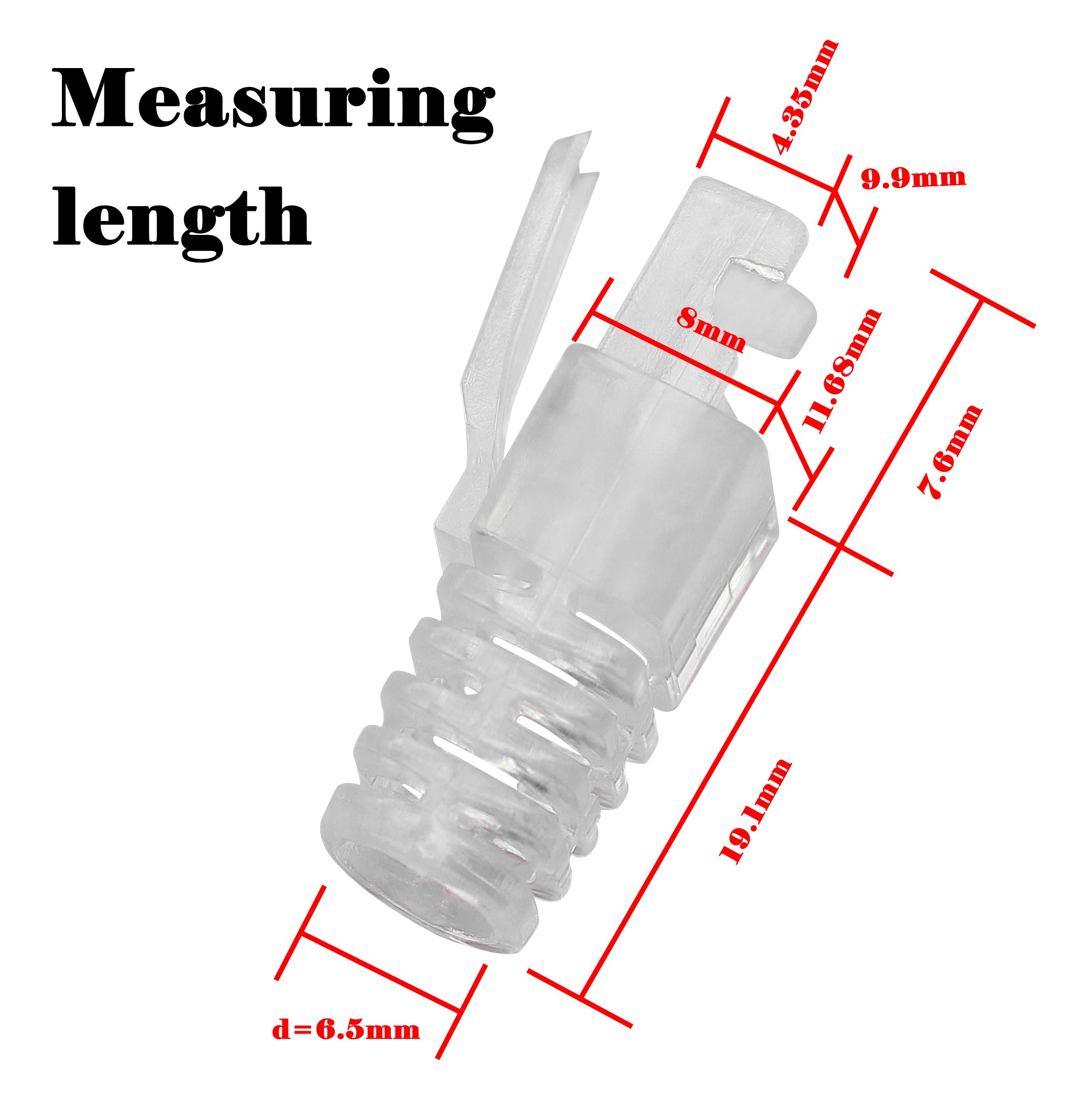GELRHONR 100 Pcs RJ45 CAT6 Strain Relief Boots Connector for Standard CAT6 CAT6A Ethernet Cable LAN Cable Connector Boot Cover for Various Diameter LAN Cable-Clear