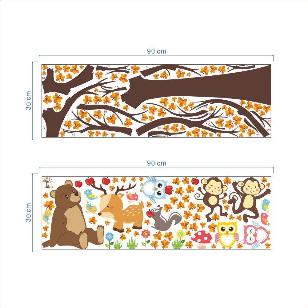 ElecMotive Jungle Wild Animal Vinyl Wall Sticker Decals for Kids Baby Bedroom (Owl Monkey Bear)