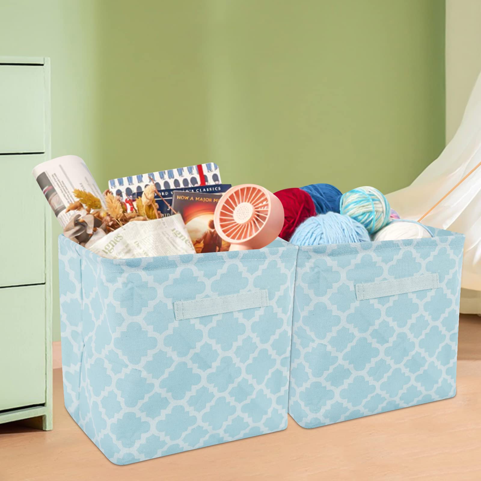 AGRUYO 11x11 Cube Storage Bin Baskets, Collapsible Canvas Nursery Bins with Handles, Cube Fabric Storage Boxes for Kids' Toy, Laundry, Clothing, Books, 6 Pack, Baby Blue