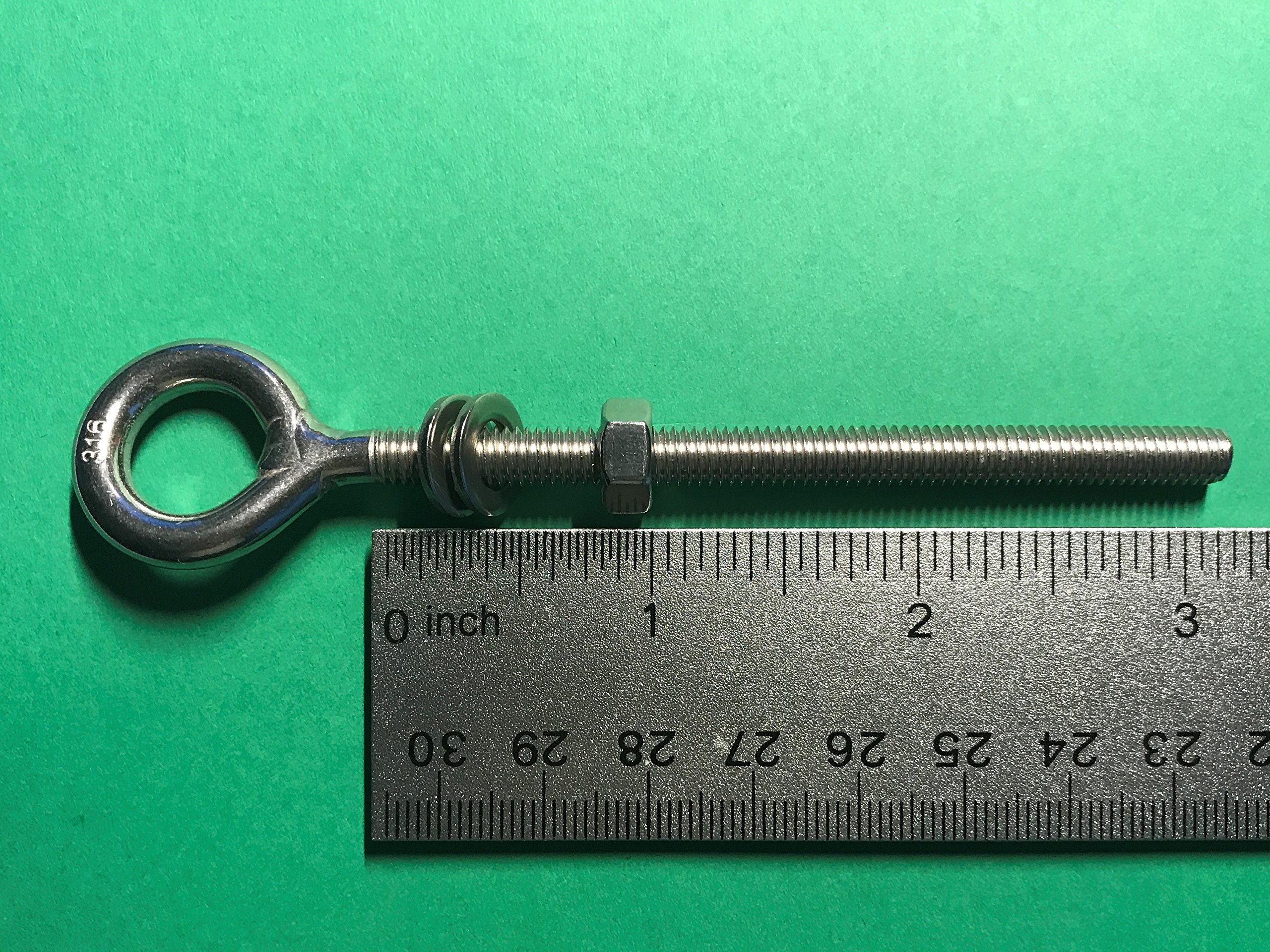 US STAINLESS 4 Pieces Stainless Steel 316 M6 Eye Bolt 6mm x 80mm (1/4" x 3 3/16") Marine Grade Pitch of 1