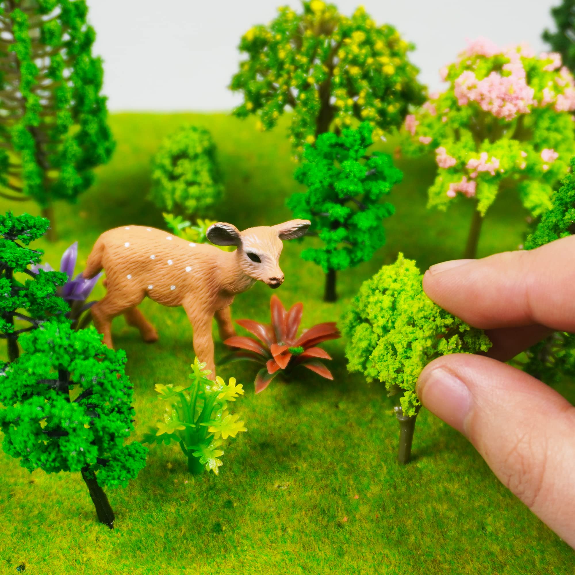 40 PCS Woodland Animals Figures Model Trees, 5 Pcs Animal Toy Figurines and 35 Pcs Mixed Plastic Trees Forest for Woodland Cake Toppers Decorations Birthday Party Supplies