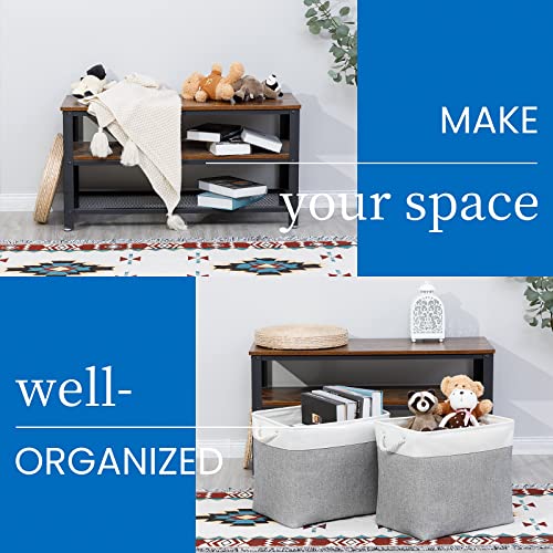 Bidtakay Large Storage Bins for Clothes Fabric Deep Baskets for Organizing Set of 2 Grey Fabric Pantry Storage Bins for Hallway Living Room Blankets 17x12x15 in Extra Large Shelf Tote Baskets