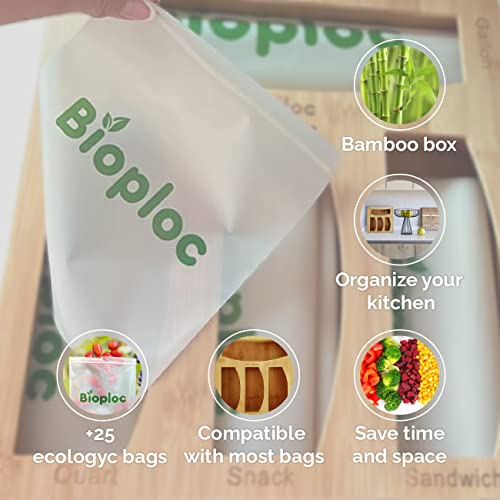 Bioploc Ziploc Bag Organizer Bag Storage Combo for Kitchen Drawer + 25 Ecologyc Bags/Organizer Made off Bamboo