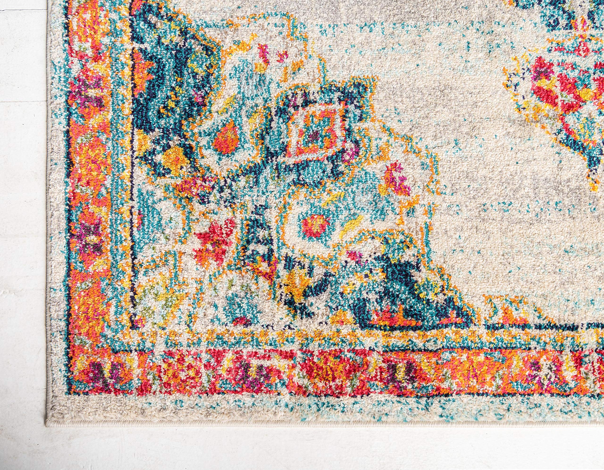 Unique Loom Penrose Collection Area Rug - Alexis (5' 1" x 8' Rectangle, Ivory/ Blue)