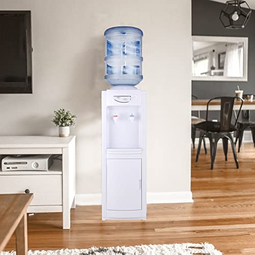 Axonl Water Cooler, 3/5 Gallon Water Bottle Top Loading Water Dispenser, Children Safety Lock Hot & Cool Water Dispenser with Storage Cabinet AXVWD02AWT