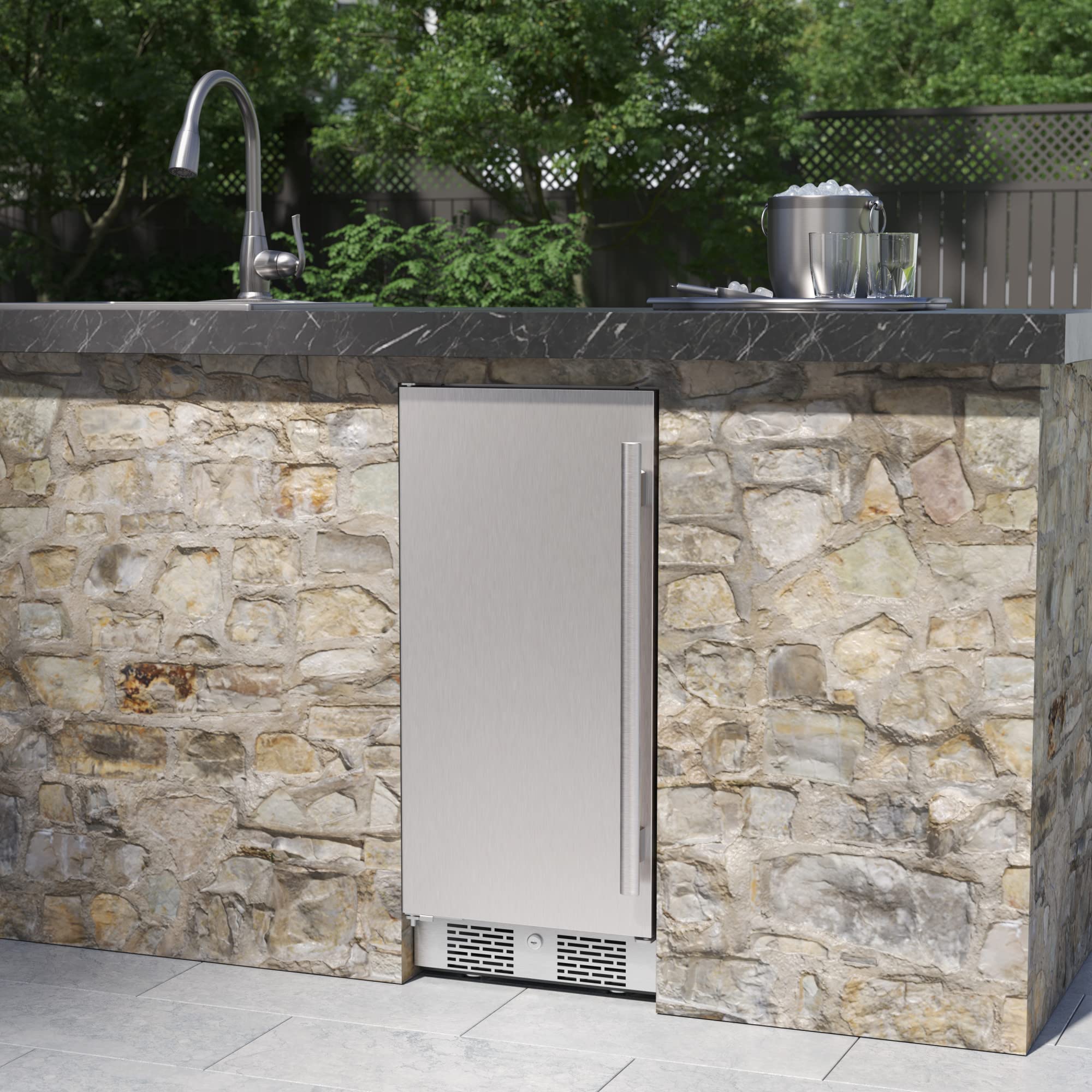 Avallon AFR152SSODLH 15 Inch Wide 3.3 Cu. Ft. Outdoor Compact Refrigerator with LED Lighting and Left Swing Door