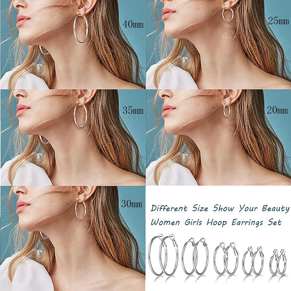 5 Pairs 316L Hoop Earrings For Women Stainless Steel Hoop Earring Set 25mm 30mm 35mm 40mm 45mm