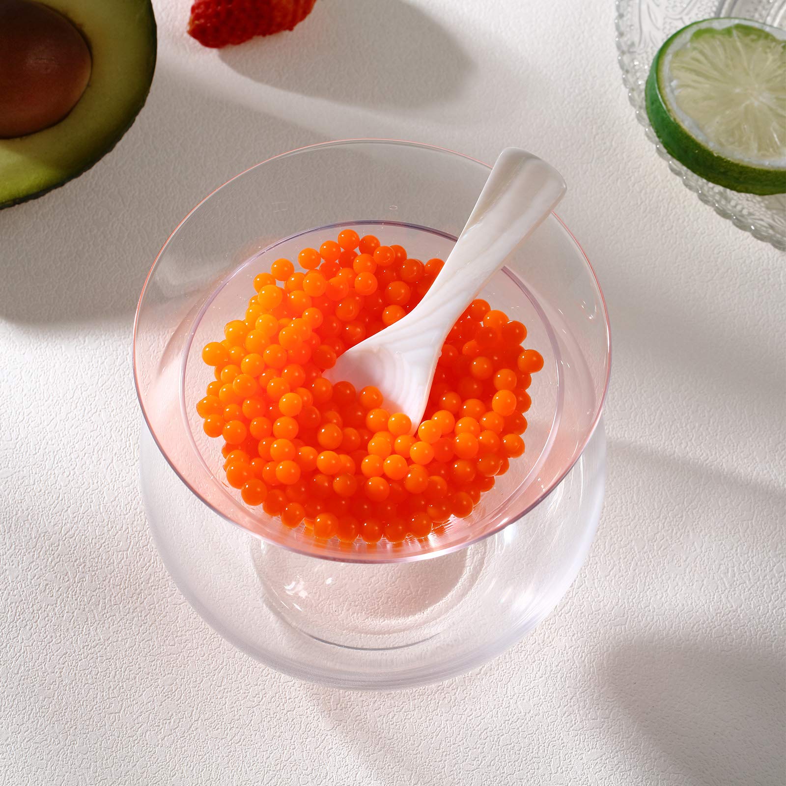 Glass Caviar Chiller Server Set Plus 6 Pcs Caviar Spoons Caviar Serving Set 2.76 to 3.54 Inches Mother of Pearl Spoon Shell Spoon Round Handle, Universal Martini, Wine, Liquor Cocktail Chiller