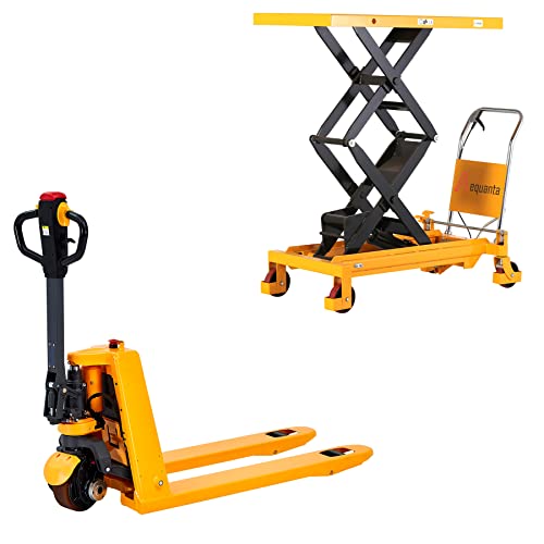 Aequanta Electric Pallet Truck Lithium Battery Mini Type Jack 48''x27'' Fork 3300lbs Capacity and Double Scissor Hydraulic Mobile Lift Table 59" Lifting Height 1760lbs Capacity
