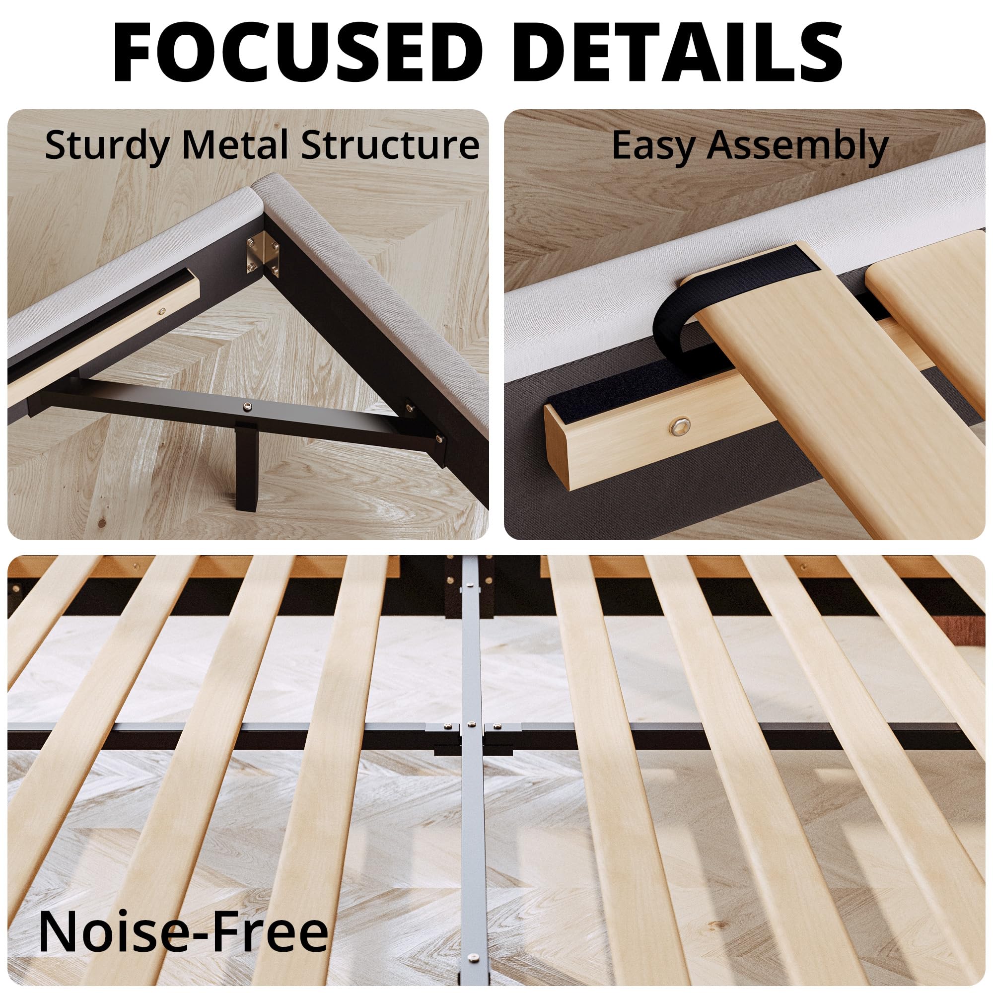 ANCTOR Floating King Bed Frame with Charging Station, Tall Bookcase Headboard, Solid Wood Slats Support, No Box Spring Needed, Easy to Assemble