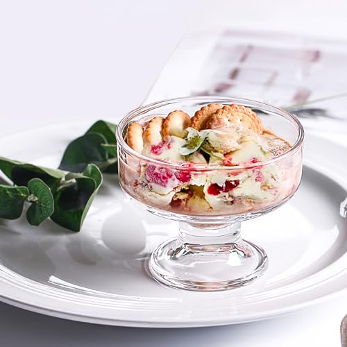 binsakao Glass Ice Cream Bowl Set, Small Clear Mini Footed Dessert Cups for Friut Pudding Trifle Parfait Sundae Nuts Cocktail Drinks Party (6.3 oz, 6 pcs)