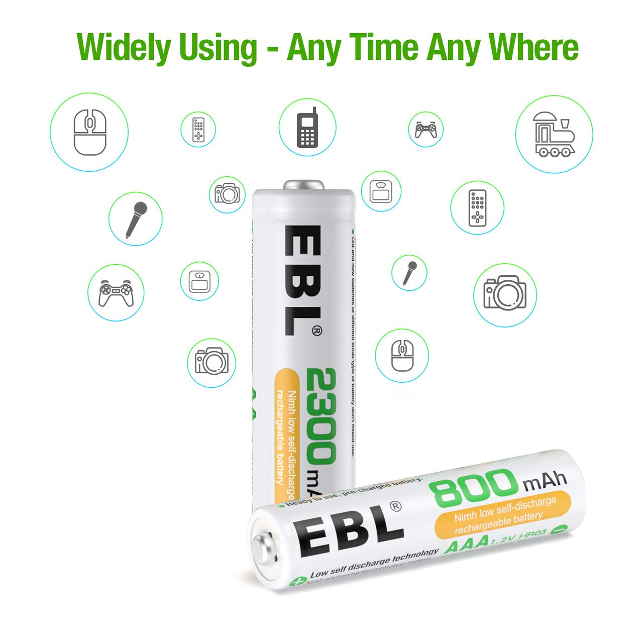 EBL 24 Sets AA AAA Batteries Combo with 12-Pack AA 2800mAh & 12-Pack AAA 1100mAh 1.2V Rechargeable Batteries