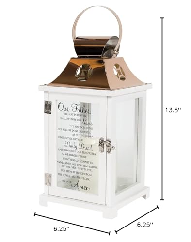 Carson Home Accents Indoor Outdoor Our Father Memorial Sympathy Copper Candle Lantern for Loss of Loved One with Automatic 6 Hour Timer and Calligraphy