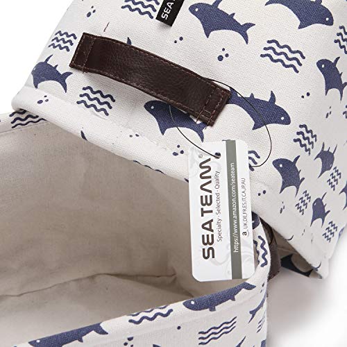 Sea Team Collapsible Square Mini Size Canvas Fabric Storage Bins Shelf Baskets Organizers for Nursery Kids Room, Set of 4 (Shark)