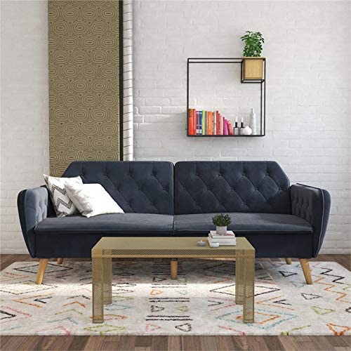 Novogratz Tallulah Memory Foam Futon, Blue Velvet,Width: 83",Depth: 33.5",Height: 32.5",2144679N