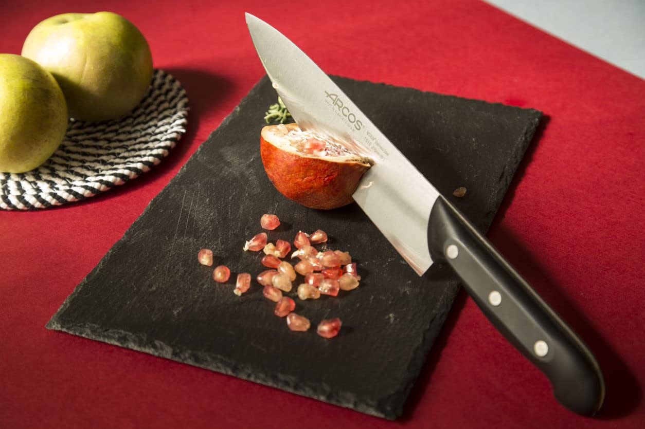 ARCOS Chef Knife 8 Inch Stainless Steel. Multi-use Professional Cooking Knife for Cutting Meat and Vegetables. Ergonomic Polyoxymethylene Handle and 215mm Blade. Series Maitre. Color Black