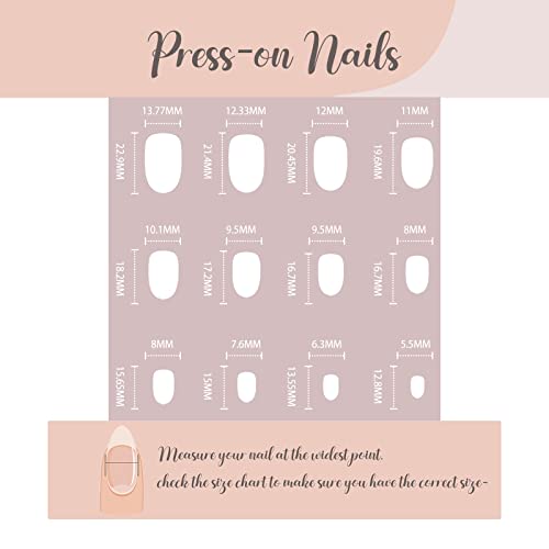 BABALAL Press on Nails Short Round Fake Nails Glossy Glue on Nails with Design Short Nails 24Pcs Oval Acrylic Nails for Women and Girls