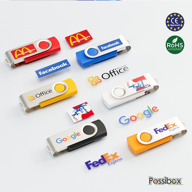 Possibox Custom Swivel USB Flash Drive 4GB Promotional Product Personalized with Your Logo - Bulk USB 2.0 - Customizable 50 Pack