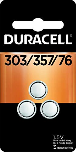 Duracell 303/357/76 Silver Oxide Button Battery, 3 Count Pack, 303/357/76 1.5 Volt Battery, Long-Lasting for Watches, Medical Devices, Calculators, and More