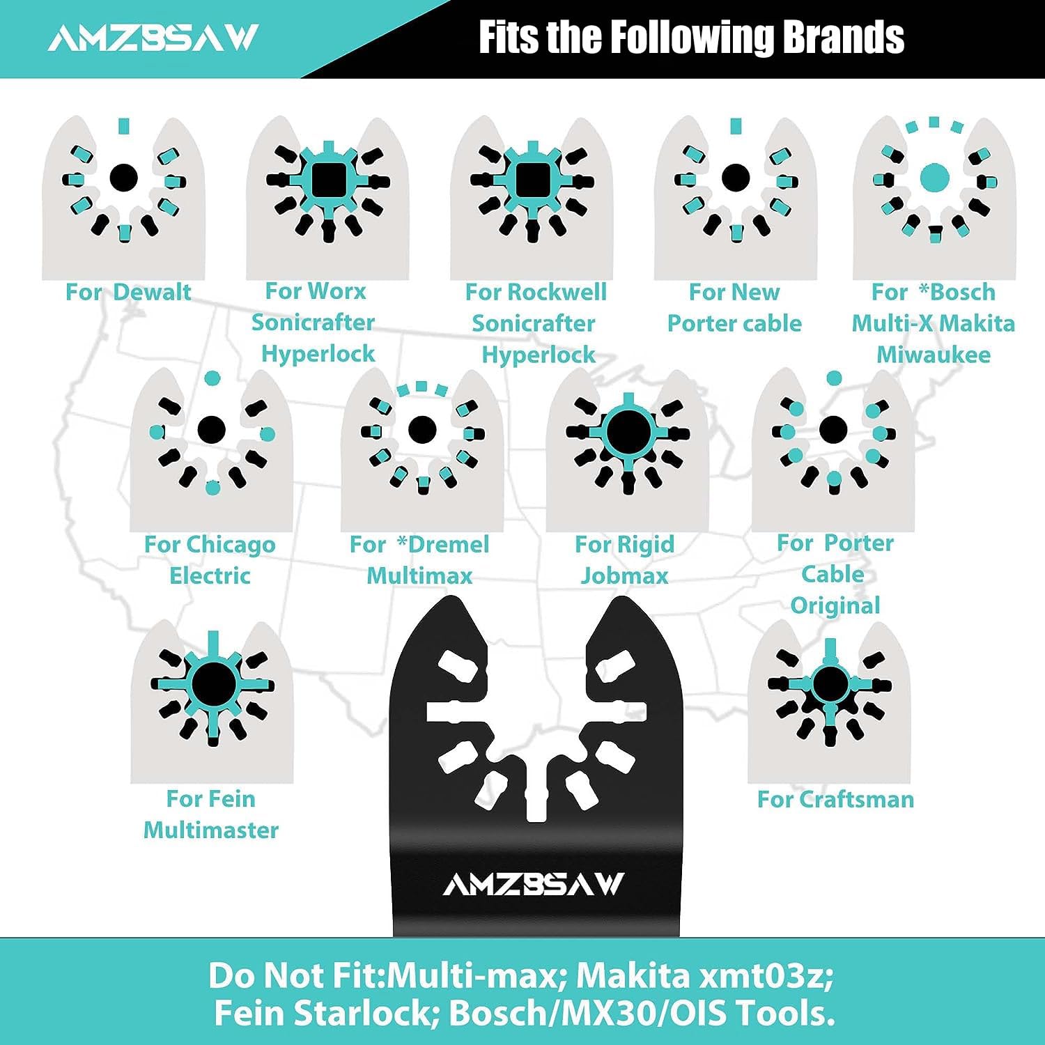 AMZBSAW 100PCS Oscillating Saw Blades, Quick Release Multi Tool Blades Kits for Wood Plastic Soft Metal, Professional Oscillating Tool Blade Fit Dewalt Bosch Milwaukee Ryobi