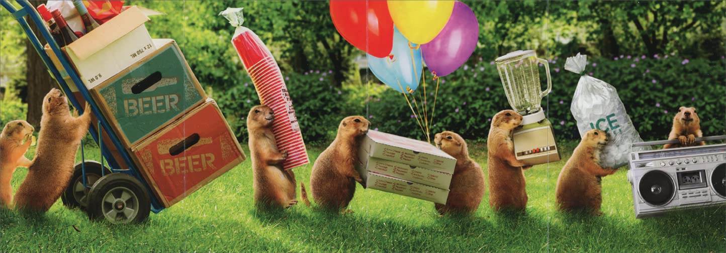 Avanti Press Groundhogs Pushing Dolly Loaded with Party Beverages Funny/Humorous Quad Fold Birthday Card