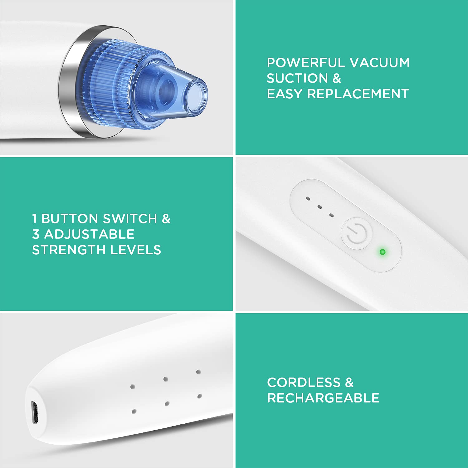 VOYOR Blackhead Remover Pore Vacuum - Electric Face Vacuum Pore Cleaner Acne White Heads Removal with 6 Suction Heads (BR410)