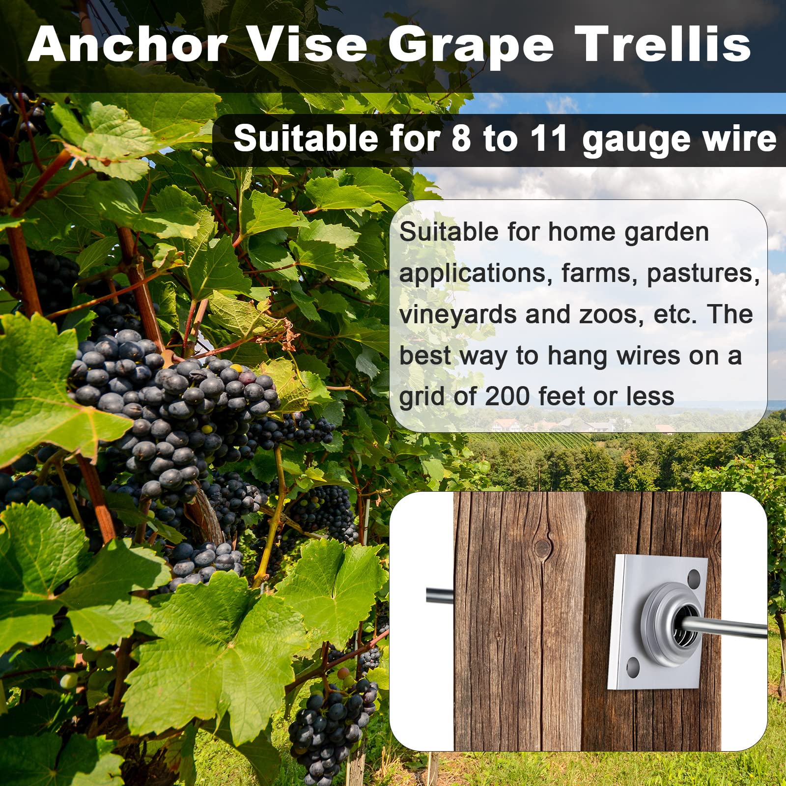 5 Pcs Anchor Wire Vise Anchor Vise Grape Trellis 9 Gauge Metal Wire Galvanized Solid Wire for Tightening 8-11 Gauge Wire to Build Trellises, Vineyards, Fences and Arbors