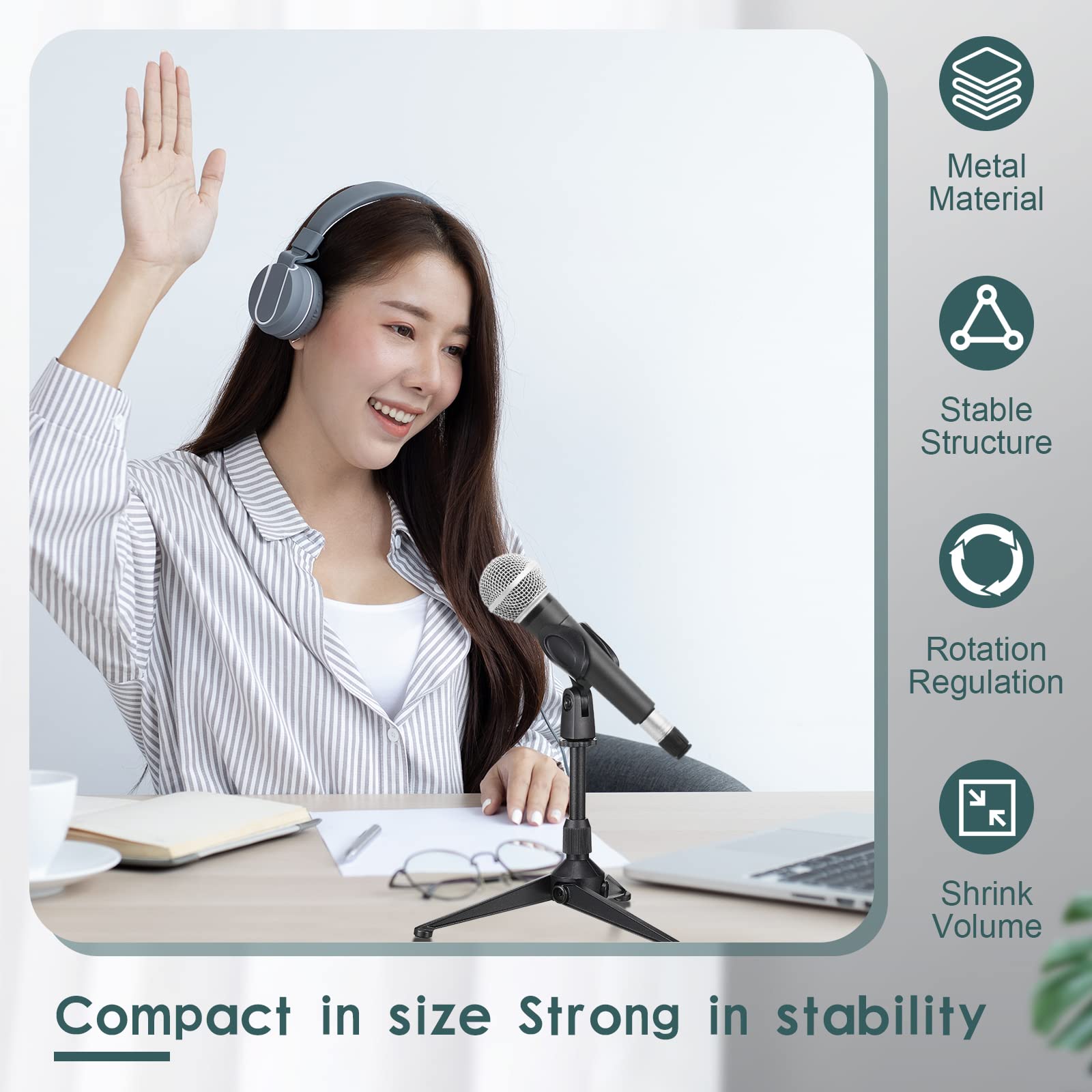 6 Pack Desktop Mic Stand Portable Foldable Tripod with Mic Clip Holder Adjustable Height Mini Table Microphone Stand with 5/8 Inch Male to 3/8 Inch Female Screw for Most Microphones