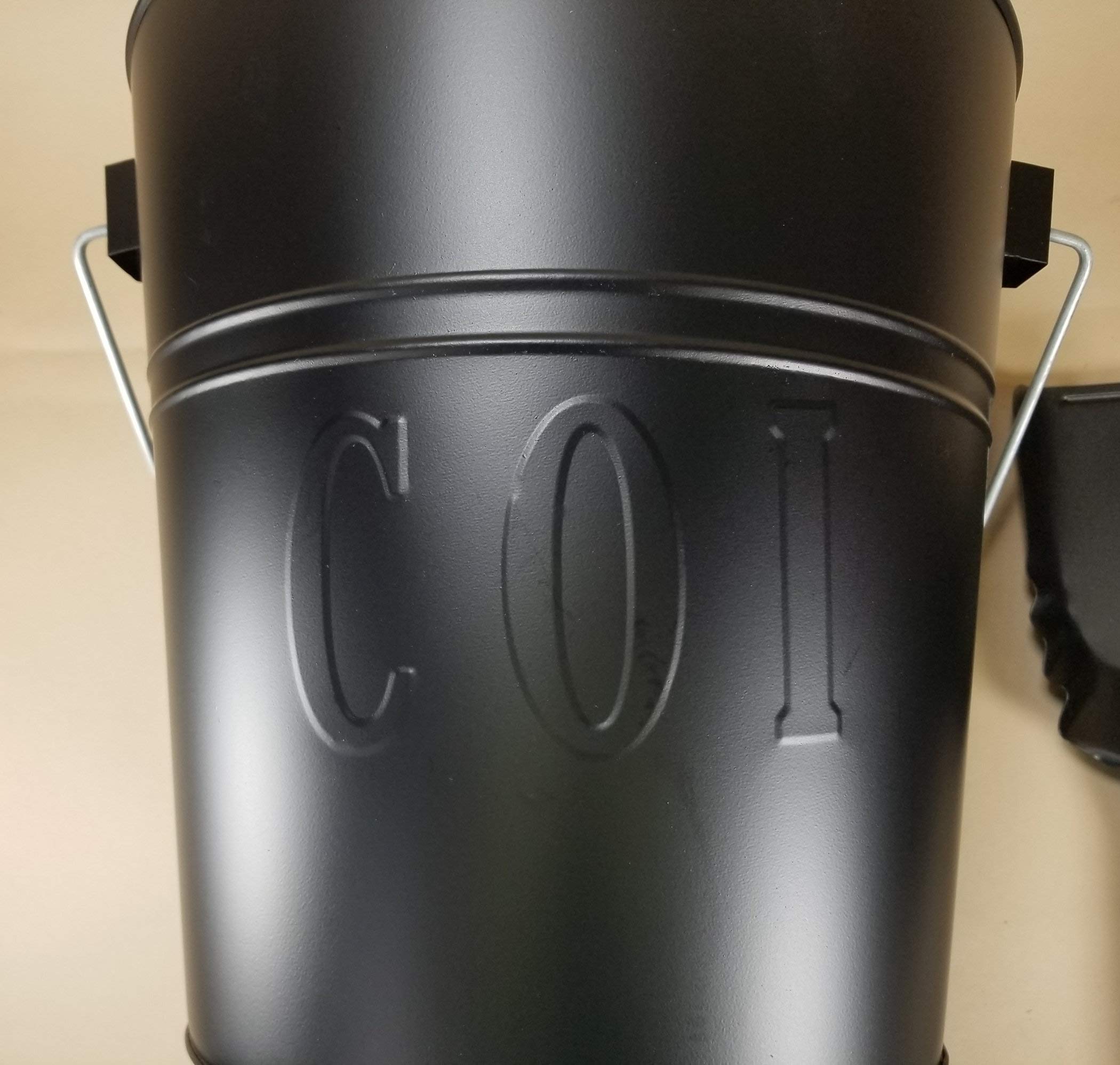 Carver's Olde Iron Black Ash Bucket fireplace w/ shovel and lid 14" tall x 13" across top