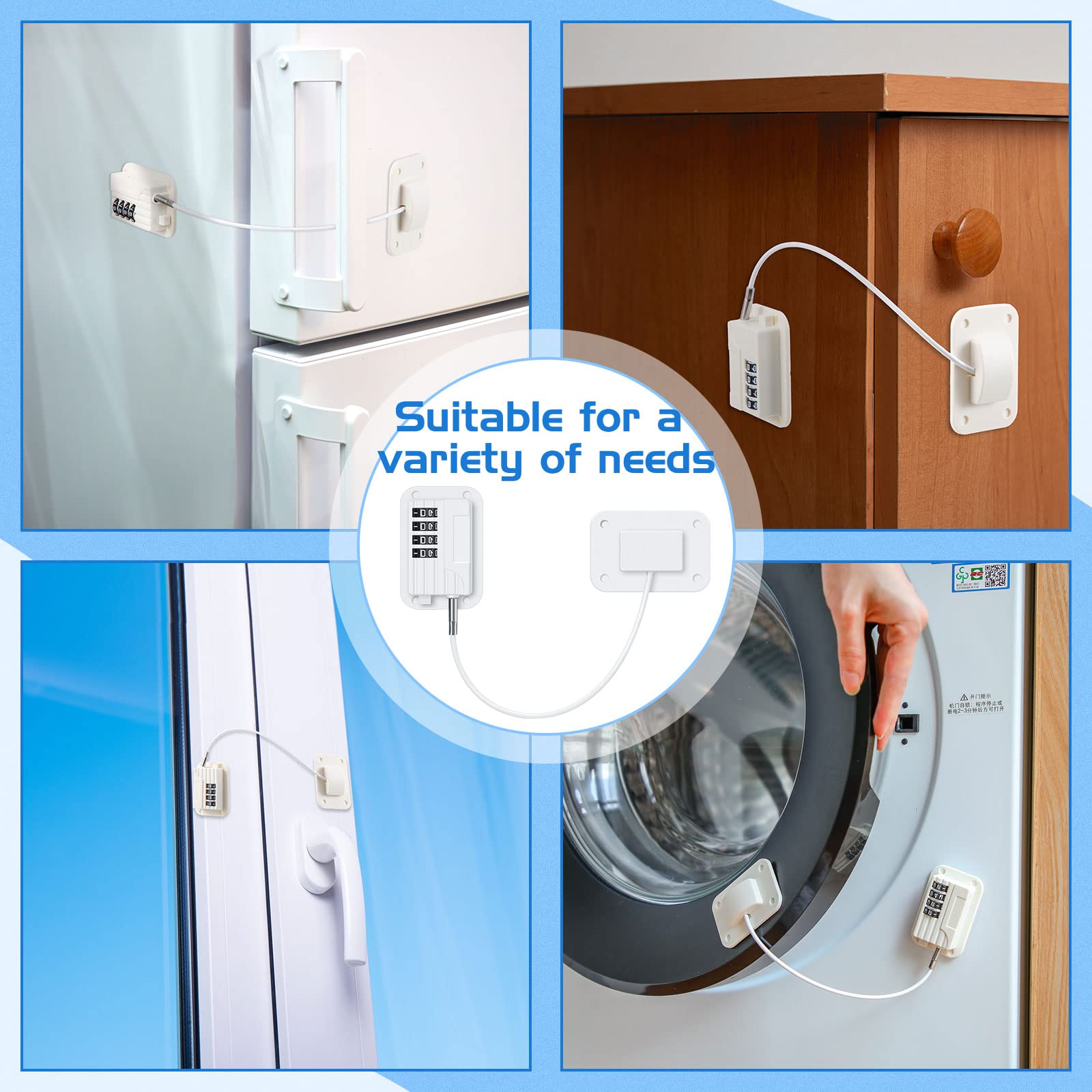 8 Pack Refrigerator Lock Cabinet Locks Combination Fridge Door Locks Fridge Closet Freezer Door Lock Password Locks for Kids Adults 4 Digit Password Lock for Fridge Windows Closets Freezer (White)