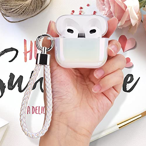 AIRSPO AirPods 3 Case Cover Clear Lasher Hard PC Protective Case Colorful AirPod 3 Cover Skin Compatible with Apple AirPods 3rd Generation with Keychain (Glittery White)