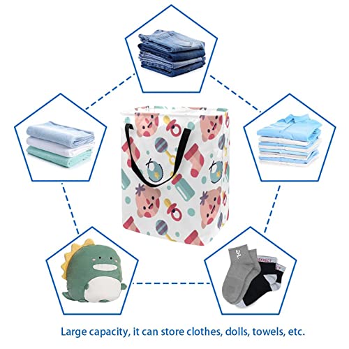 Baby and Bottle Toyes Sock Print Collapsible Laundry Hamper, 60L Waterproof Laundry Baskets Washing Bin Clothes Toys Storage for Dorm Bathroom Bedroom