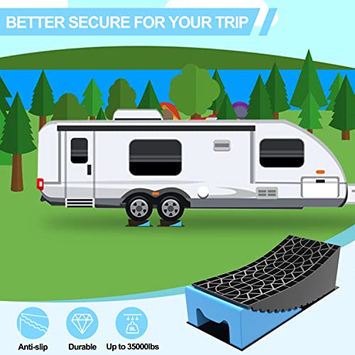CircleRoad RV Leveler Blocks 2 Pack with Rubber Anti-Skid Pads, RV Leveling Blocks for Travel Trailers, RV, Campers, Trucks, Non Slip Design RV Leveling Blocks Bear Weight 35,000 lbs,Blue