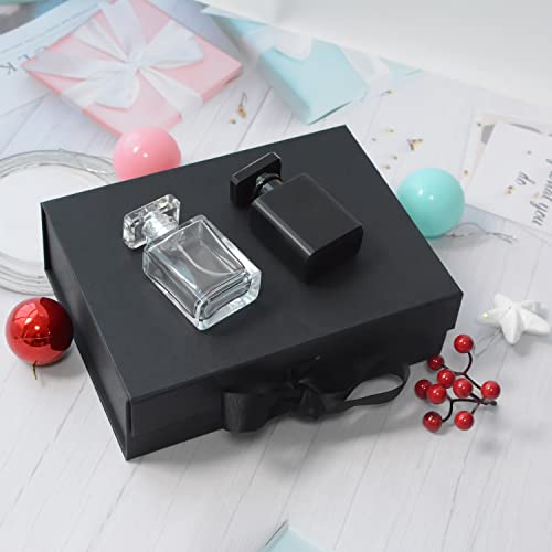 Black Luxury Magnetic Gift Box with Lid, Ribbons and Gift Bag, Medium Size-9.4x7x3 Inches, Great for Business, Christmas, New Year, Wedding, Birthdays, Groomsman, Husband, Presents Display and Packging