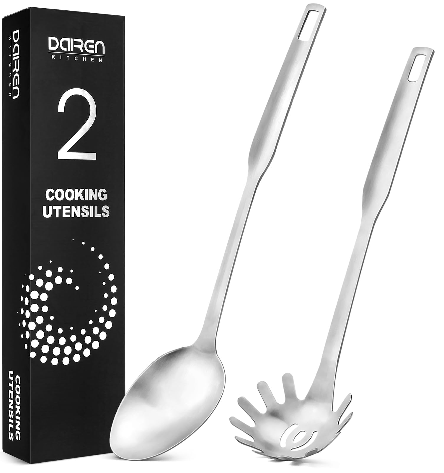 Stainless Steel Pasta Spoons and Forks, Kitchen Noodle Spoon Server, Metal Spaghetti Strainer,12.7β&14.5", Matte