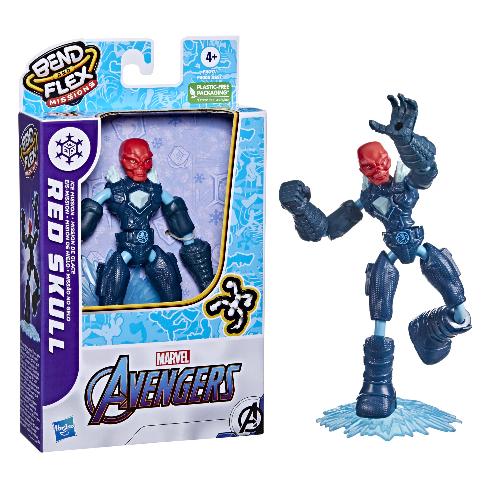 Avengers Marvel Bend and Flex Missions Red Skull Ice Mission Action Figure, 6-Inch-Scale Bendable Toy, Toys for Kids Ages 4 and Up