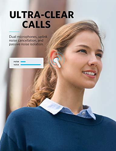 Soundcore Liberty Air True Wireless Earphones with Charging Case, Bluetooth 5, 28 Hour Playtime, Touch Control Earbuds, Graphene Enhanced Sound, Noise Cancelling Microphones and Secure Fit (White)