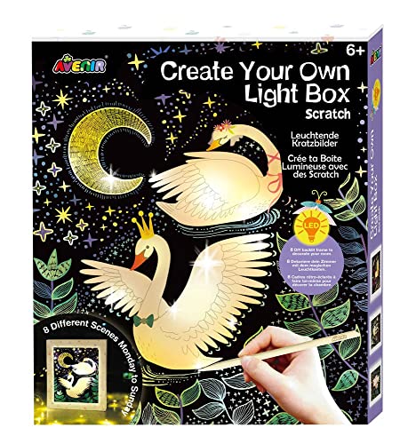 Avenir 6301434 Craft Set Luminous Scratching Pictures, DIY Light Box with Scratching Templates, Creative Set for Children from 6 Years, Scratching Art, Decoration