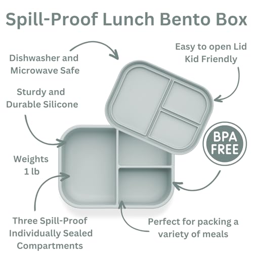 Ali+Oli Leak Proof Bento Box (Dream Blue) Food-Grade Silicone Bento Box, BPA, Phthalate, Lead, & PVC Free - Bento Lunch Box for Kids and Adults - Leak Resistant Sets With Lids Container
