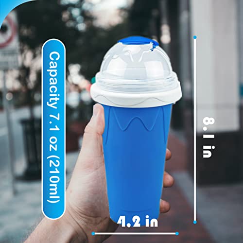 Slushie maker cup, Homemade Squeeze Icy Quick Frozen Magic Cup Slushy With Lids And Straws For Kids & Adults (Blue)