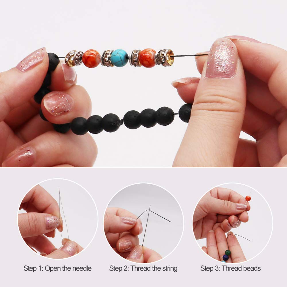 752pcs Lava Beads Kit, Lava Stone Rock Beads Chakra Beads Spacers Beads with 2 Rolls Elastic Bracelet String and Needle for Essential Oils Bracelet Necklace Jewelry Making (8mm 6mm 4mm)