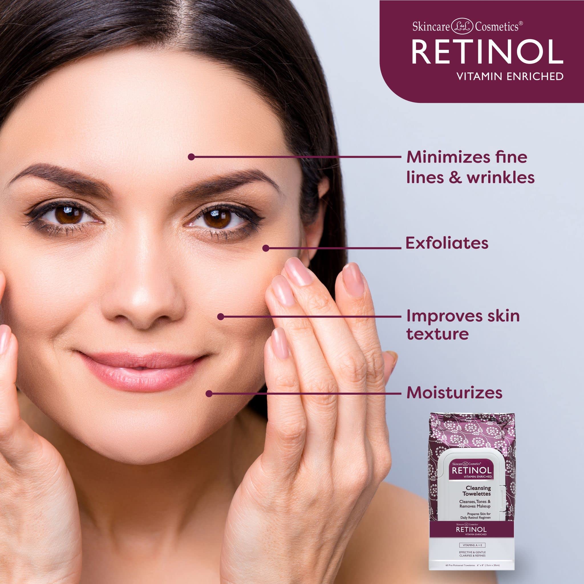 Retinol Anti-Aging Cleansing Towelettes β All-in-One Cleanser, Toner & Makeup Remover in a Convenient Pre-Moistened Wipe β On-The-Go Exfoliating, Toning & Hydrating Leaves Skin Clean, Fresh & Refined