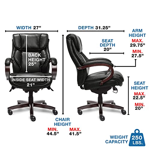 La-Z-Boy Bellamy Executive Office Chair with Memory Foam Cushions, Solid Wood Arms and Base, Waterfall Seat Edge, Bon, Black