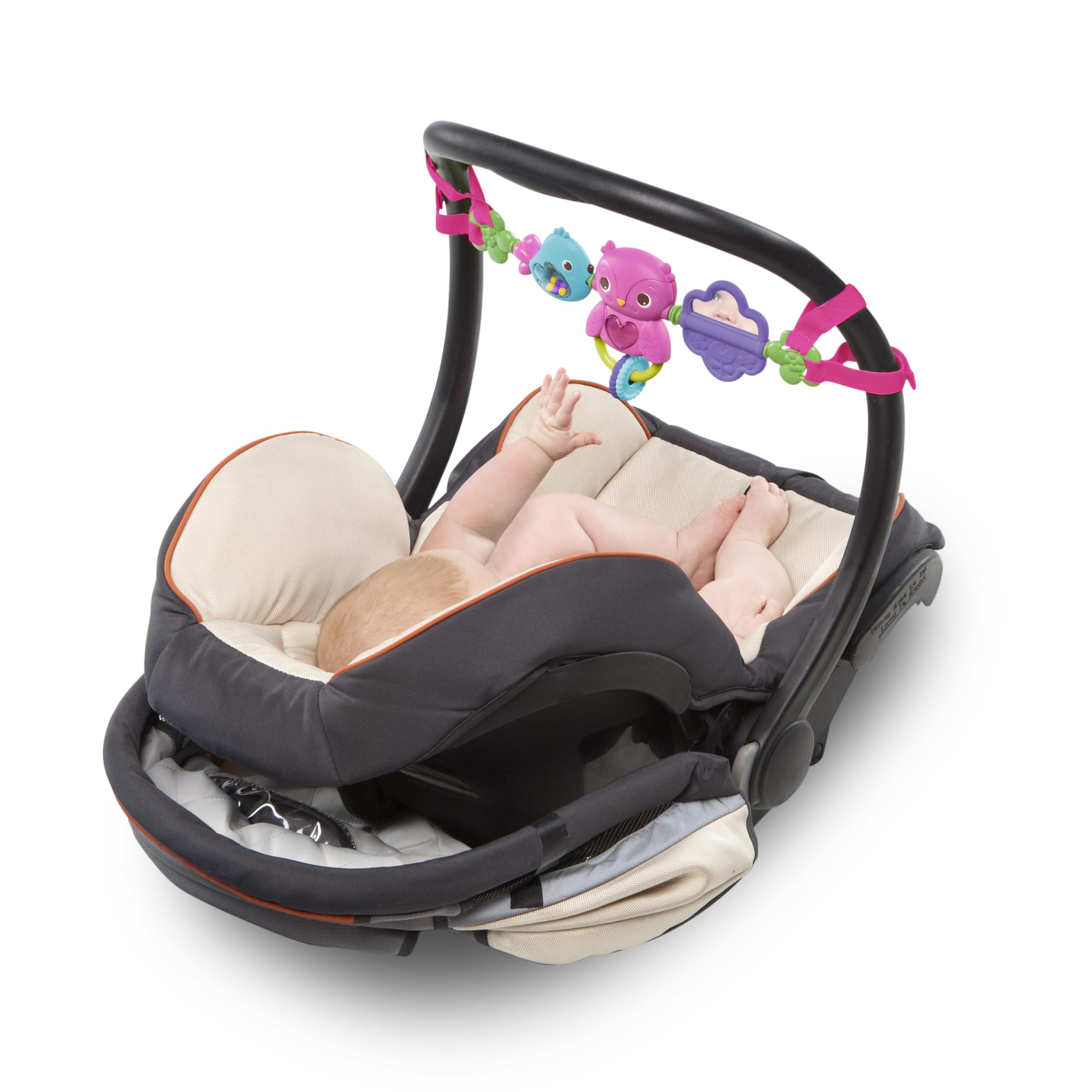 Bright Starts Busy Birdies Carrier Toy Bar Musical Take-Along Toy with Lights, Ages Newborn +, Pink