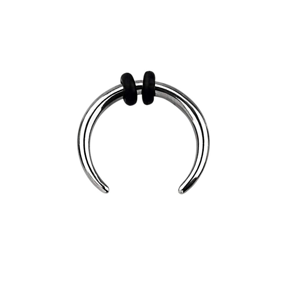 8-14G Stainless Steel Septum Pincher Nose Ring with 2 Black O-Rings (Gauge: 1.6mm (14GA) / Diameter: 12mm (1/2"))