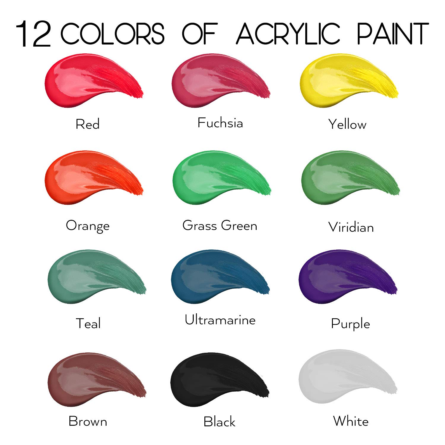 Acrylic Paint Set with 48 Colors in 22ml Tubes and 12 Brushes for Kids and Adults Beginners Students Professionals