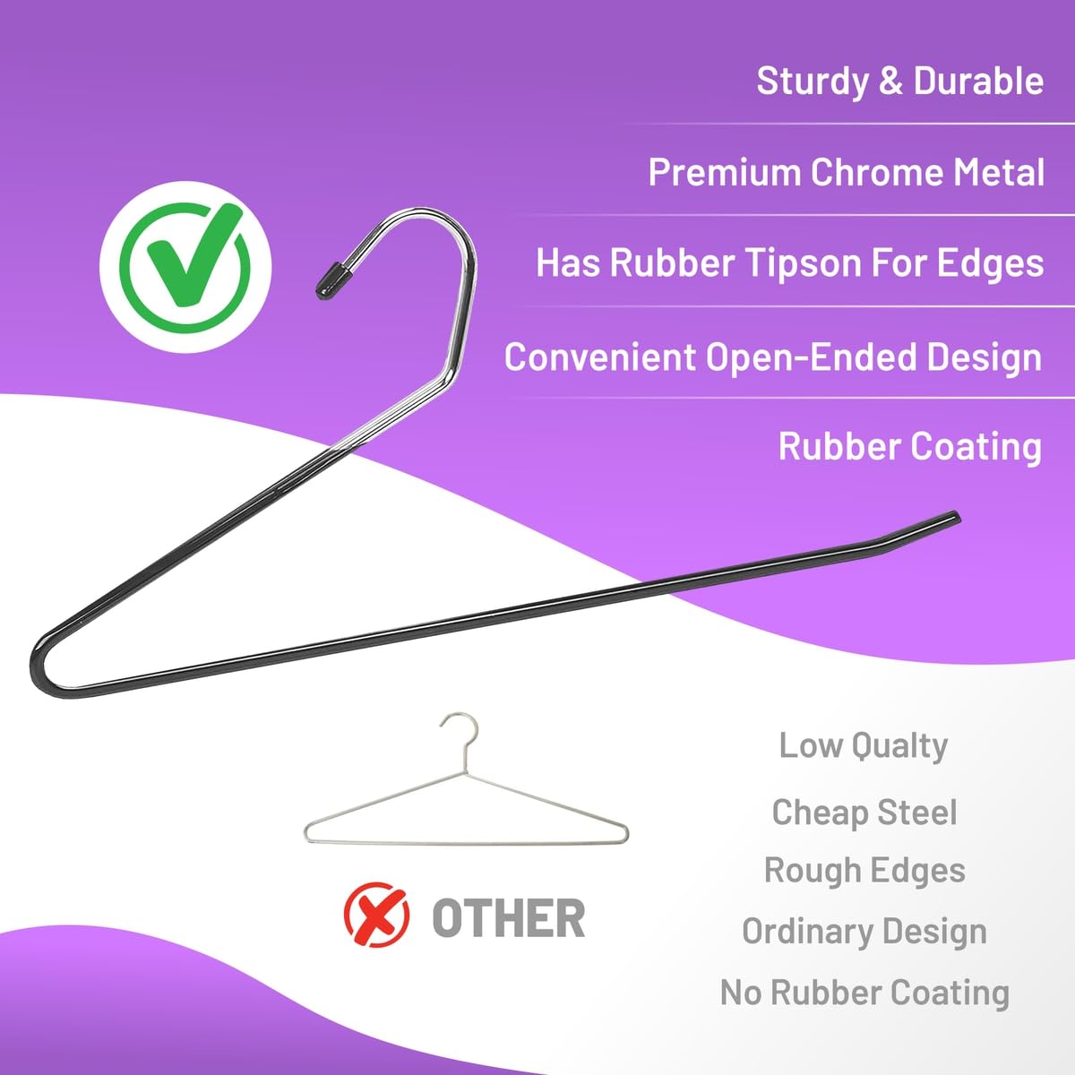 Open Ended Pants Hangers 20 Pack Non Slip Pants and Jean Hangers for Closet Space Saving Clothes Hanger Strong, Durable, Organize Your Closet and Save Space Skirt Hangers Black